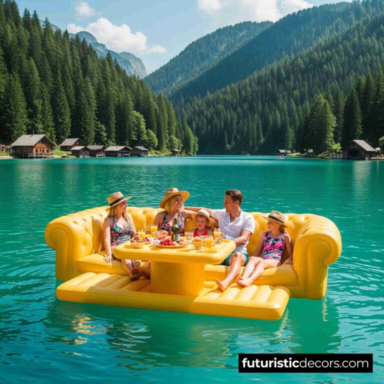 Inflatable Sofa Lake Party Floats with Built-In Tables & Drink Holders
