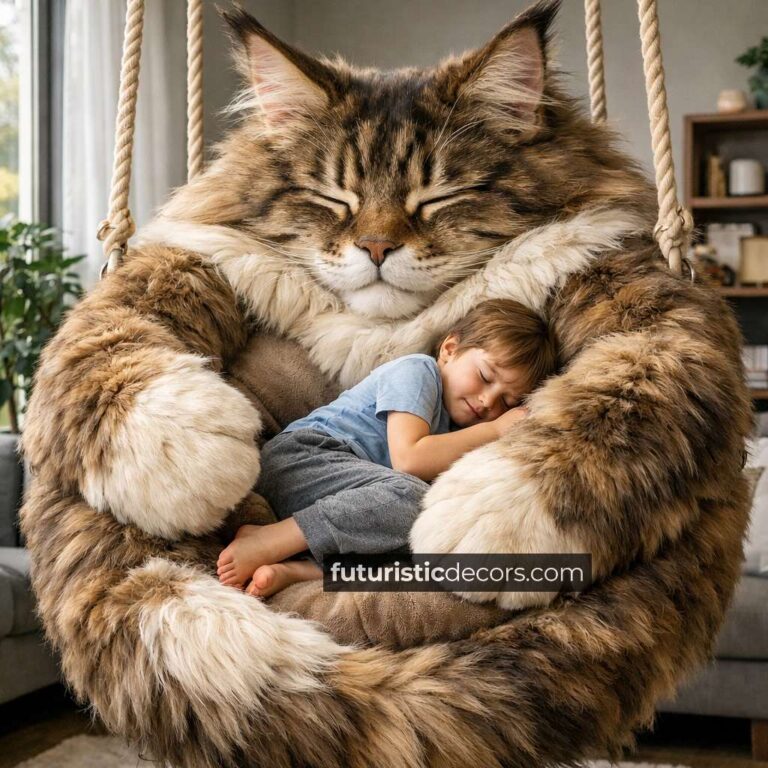 Fluffy Cat Swing Chairs with Oversized Arms & Soft Fur